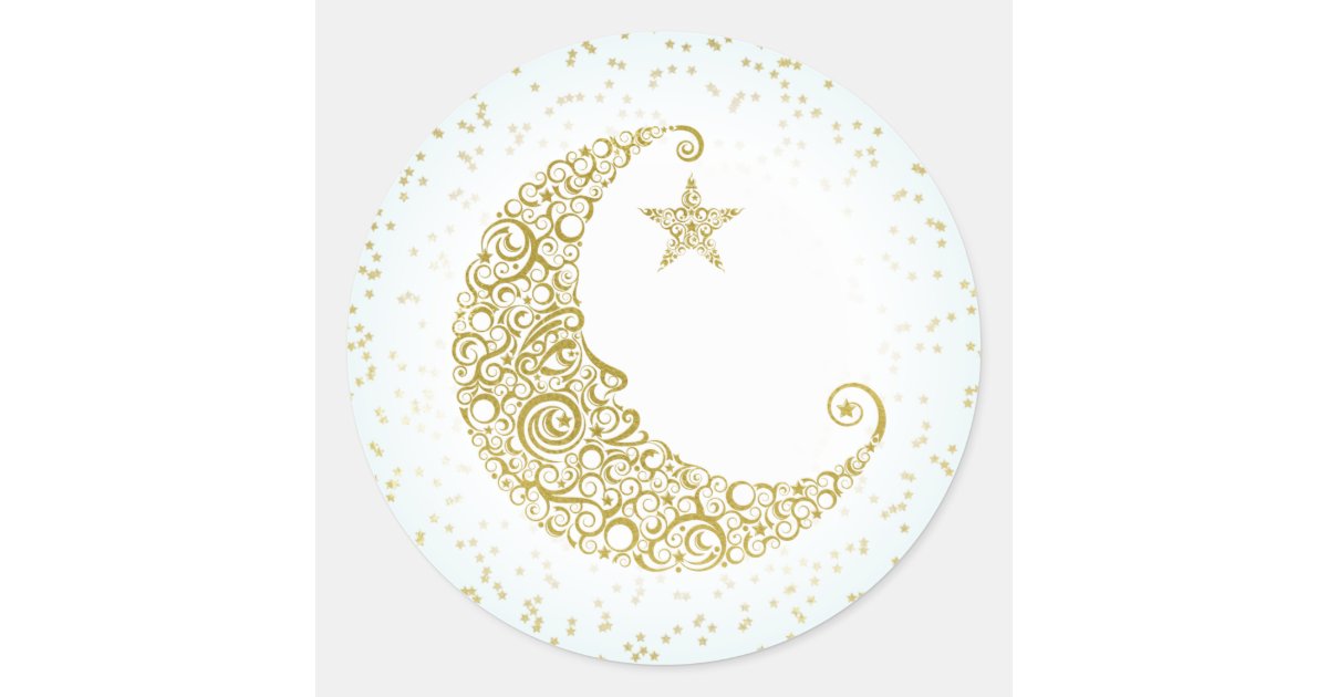 Twinkle Little Star Gold Moon Sticker Blue | Zazzle