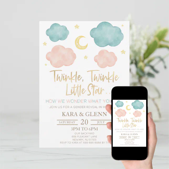 Twinkle Little Star How We Wonder Gender Reveal Invitation | Zazzle