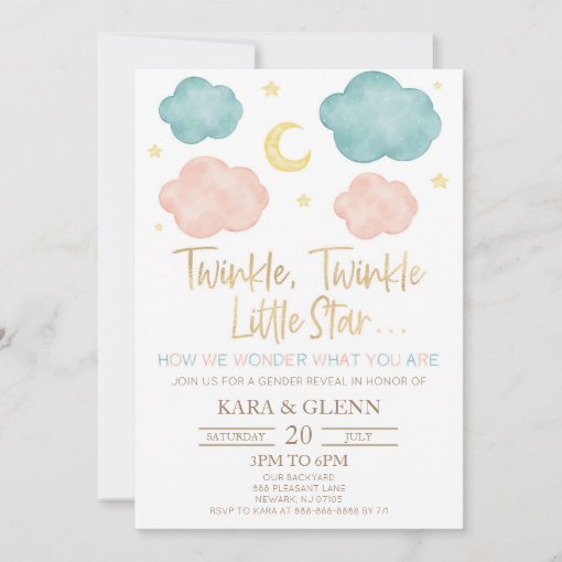 Twinkle Little Star How We Wonder Gender Reveal Invitation | Zazzle