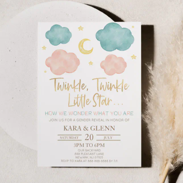 Twinkle Little Star How We Wonder Gender Reveal Invitation | Zazzle