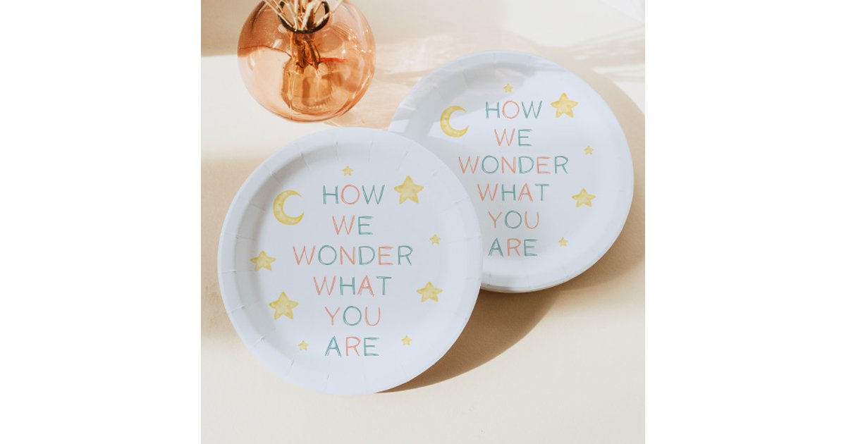 Twinkle Little Star How We Wonder Gender Reveal Paper Plates | Zazzle
