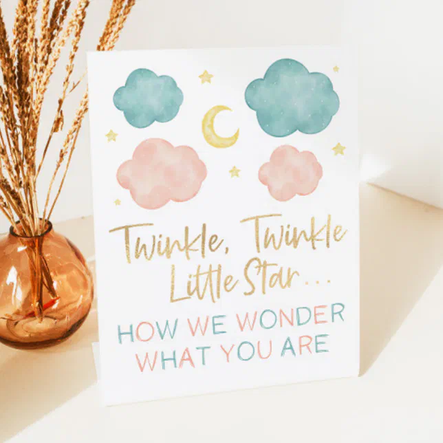Twinkle Little Star How We Wonder Gender Reveal Pedestal Sign | Zazzle