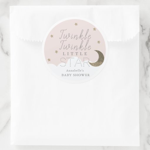 Twinkle Little Star Pink Baby Shower Classic Round Sticker | Zazzle