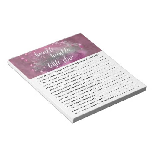 Twinkle Little Star | Pink Gray Nursery Rhyme Quiz Notepad | Zazzle