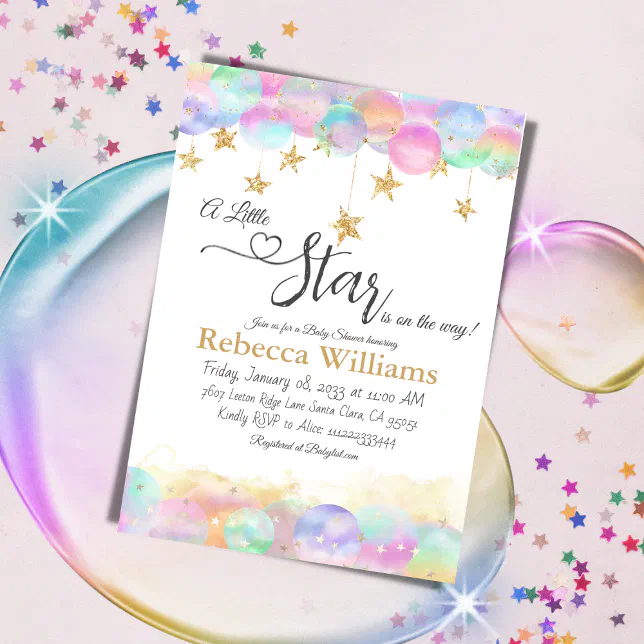 Twinkle Little Star Rainbow Bubbles Baby Shower Invitation | Zazzle