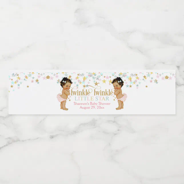 Twinkle Little Star Twin Girls Water Bottle Label | Zazzle