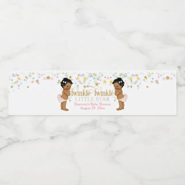 Twinkle Little Star Twin Girls Water Bottle Label | Zazzle