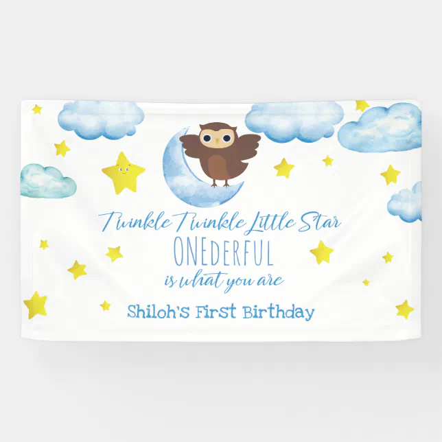 Twinkle Little Star with Friendly Brown Owl Banner | Zazzle