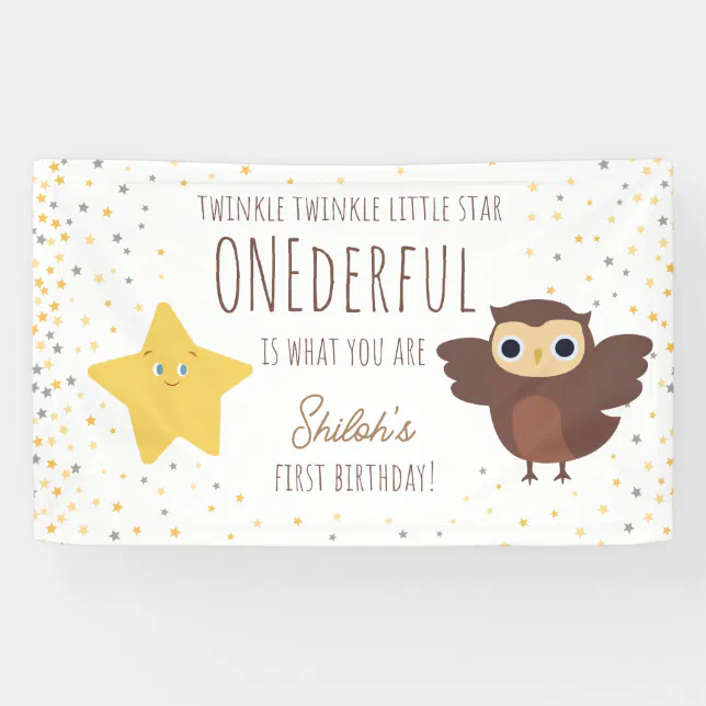 Twinkle Little Star with Friendly Owl 1st birthday Banner | Zazzle