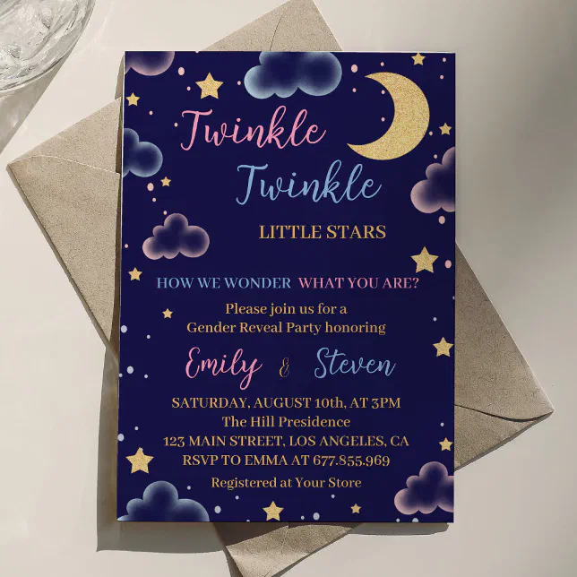 Twinkle Night Little Star Gender Reveal Invitation | Zazzle