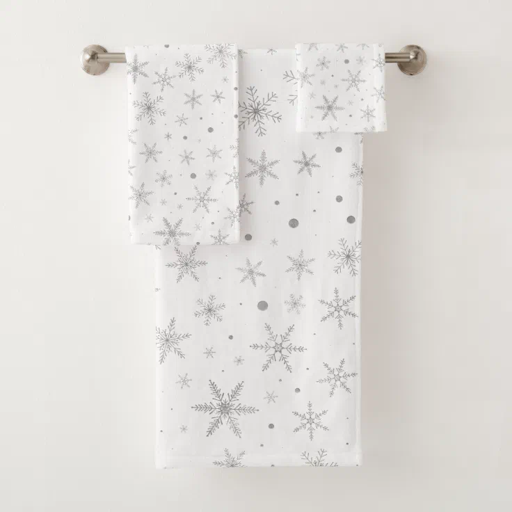 Twinkle Snowflake -Silver Grey & White- Bath Towel Set | Zazzle