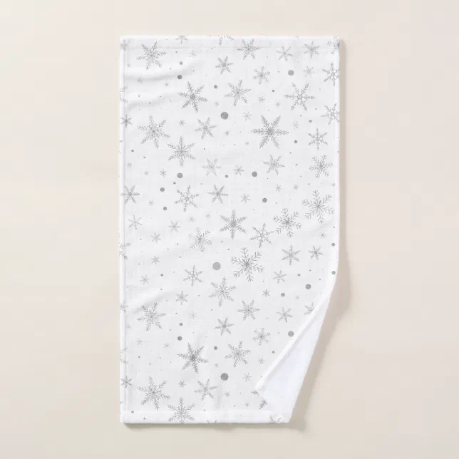 Twinkle Snowflake -Silver Grey & White- Hand Towel | Zazzle