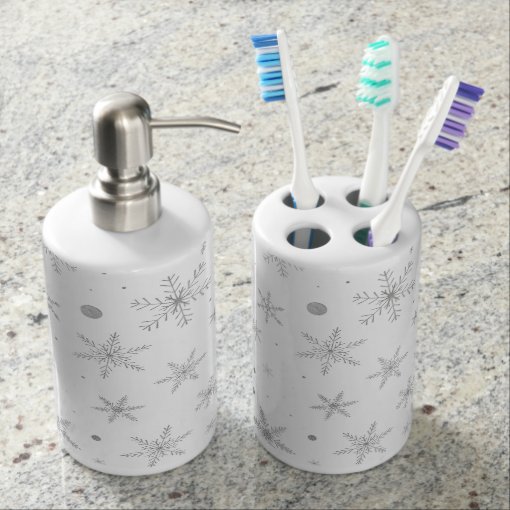 Twinkle Snowflake -Silver Grey & White- Soap Dispenser & Toothbrush ...