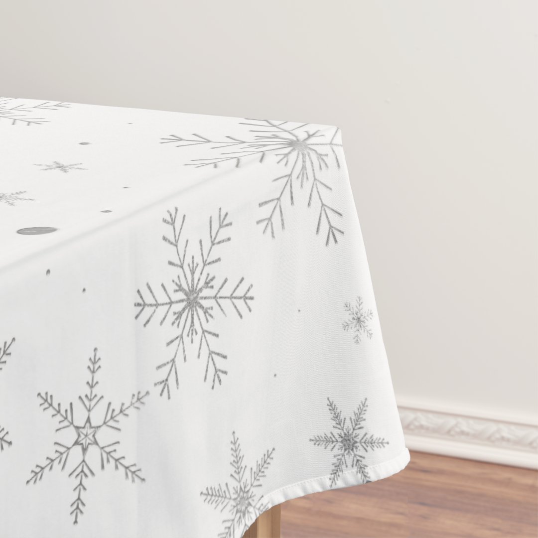 Twinkle Snowflake -Silver Grey & White- Tablecloth | Zazzle
