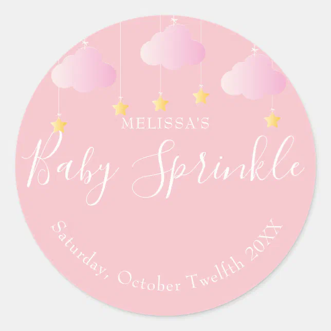 Twinkle sprinkle little star baby shower pink classic round sticker ...