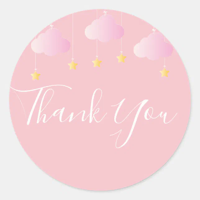 Twinkle sprinkle little star baby shower pink classic round sticker ...