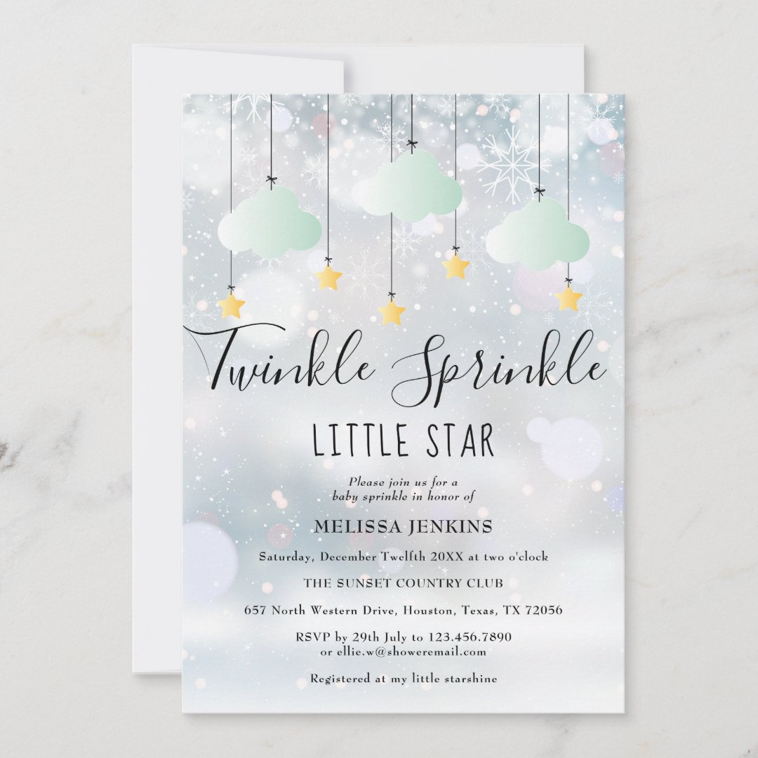 Twinkle Sprinkle Little Star Winter Baby Shower Invitation | Zazzle