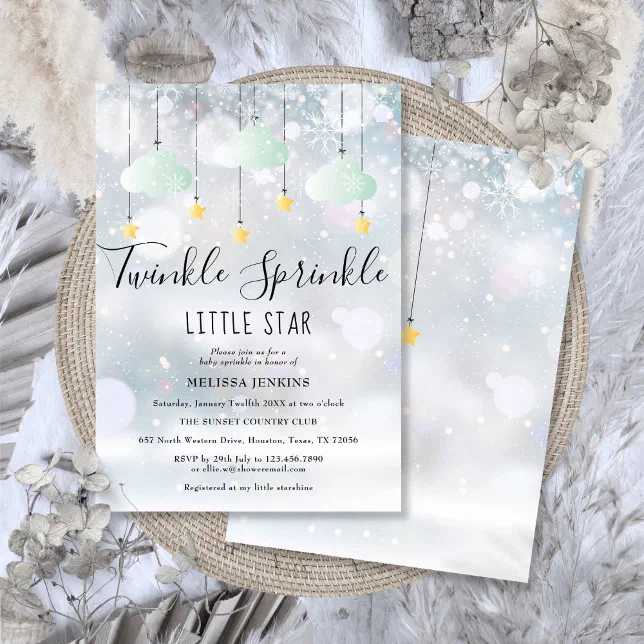 Twinkle Sprinkle Little Star Winter Baby Shower Invitation | Zazzle