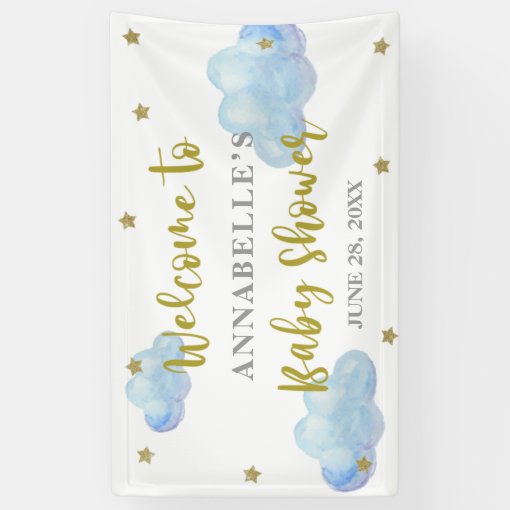 Twinkle Star Blue Clouds Baby Shower Backdrop Banner | Zazzle