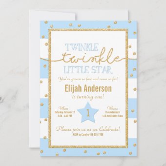 Twinkle Twinkle Blue and Gold Birthday Invitation | Zazzle