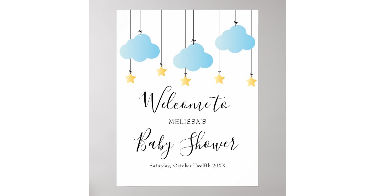 Twinkle Twinkle Blue Boy Baby Shower Welcome SIgn | Zazzle