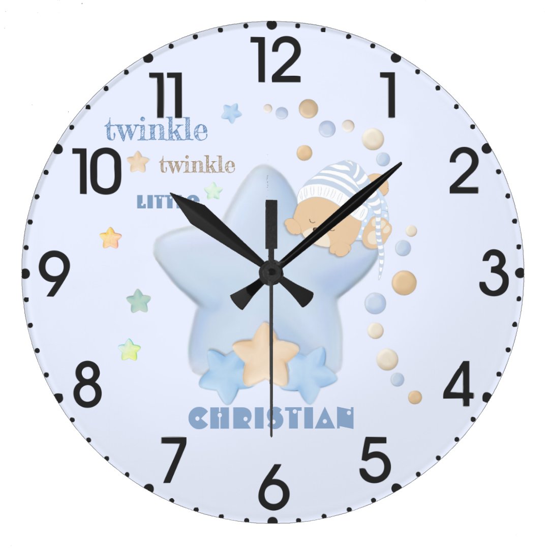 Twinkle Twinkle Little Star Baby Boy Teddy Bear Large Clock | Zazzle