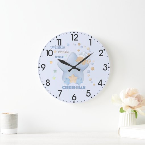 Twinkle Twinkle Little Star Baby Boy Teddy Bear Large Clock | Zazzle