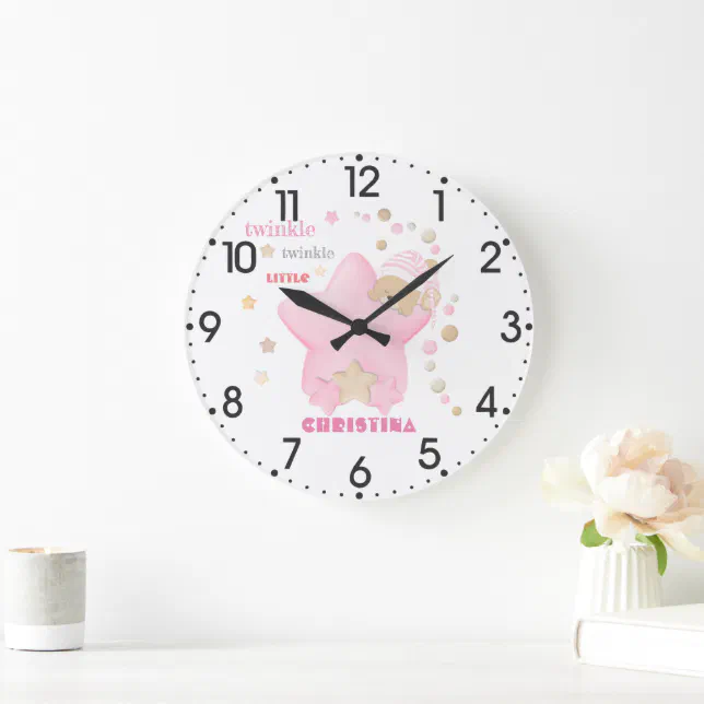 Twinkle Twinkle Little Star Baby Girl Teddy Bear L Large Clock | Zazzle