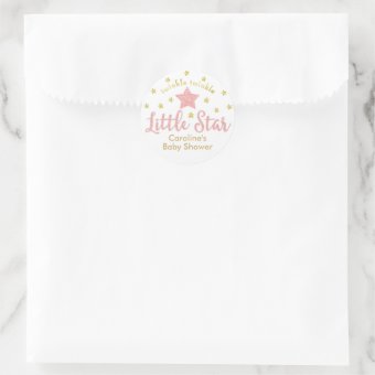Twinkle Twinkle Little Star Baby Shower Pink Gold Classic Round Sticker ...