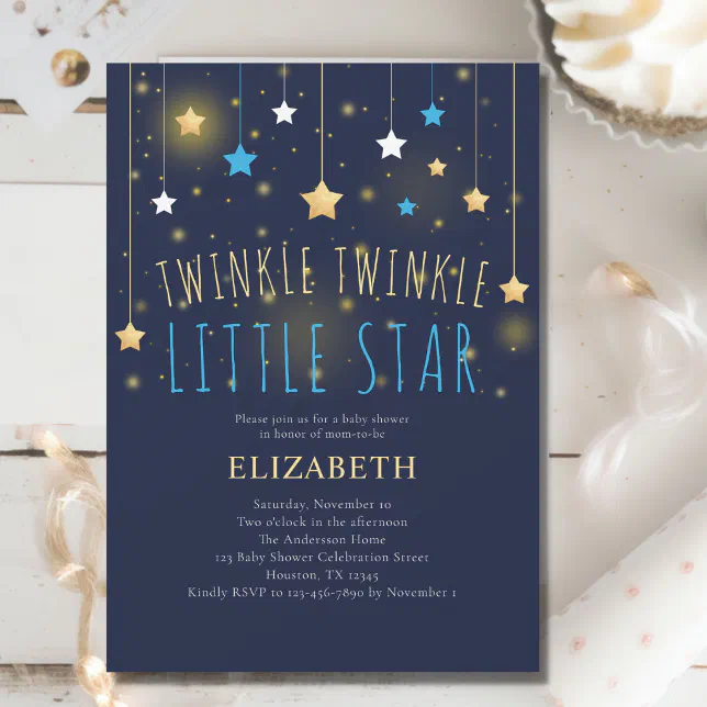 Twinkle Twinkle Little Star Blue Baby Shower Invitation | Zazzle