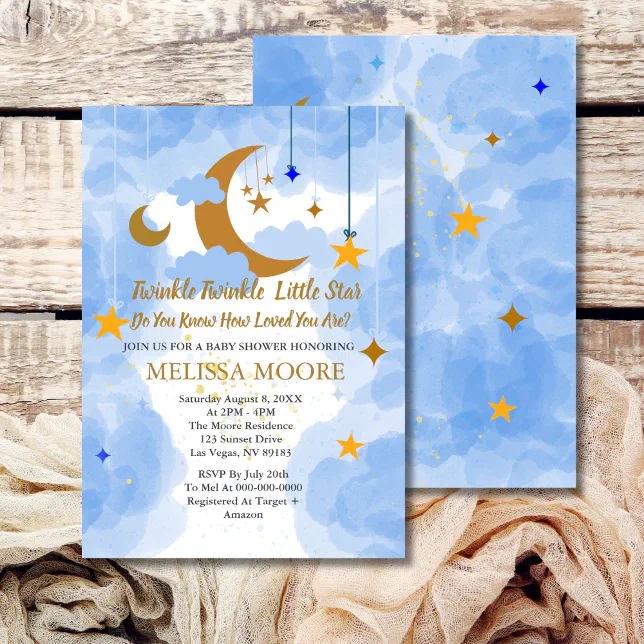 Twinkle Twinkle Little Star Boy Baby Shower Invitation | Zazzle