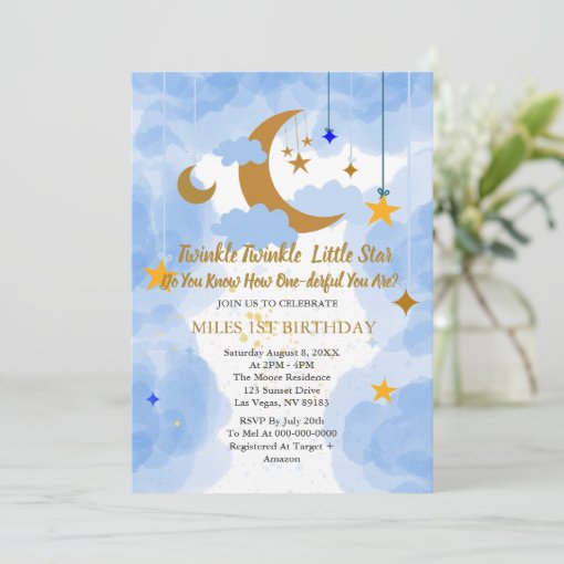 Twinkle Twinkle Little Star Boy First Birthday Invitation | Zazzle