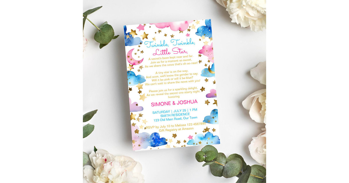 Twinkle twinkle little star gender reveal poem invitation | Zazzle