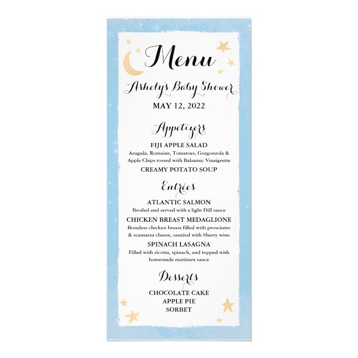 Twinkle Twinkle Little Star Light Blue Menu Card | Zazzle