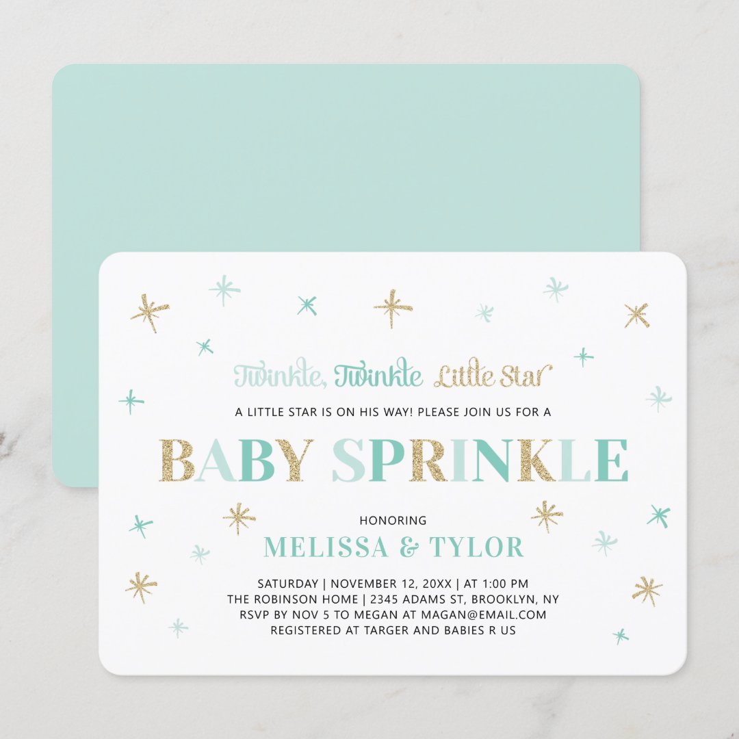 Twinkle Twinkle Little Star Mint Boy Baby Sprinkle Invitation | Zazzle