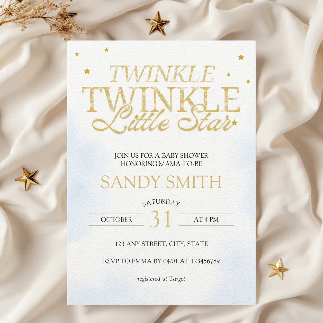 Twinkle Twinkle Little Star Moon Baby Shower Invitation | Zazzle