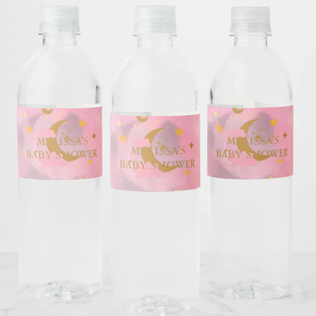 Twinkle Twinkle Little Star Pink Custom Water Bottle Label | Zazzle