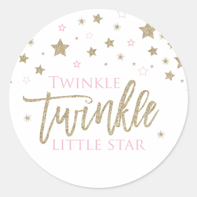 Twinkle Twinkle Little Star pink gold glitter Classic Round Sticker ...