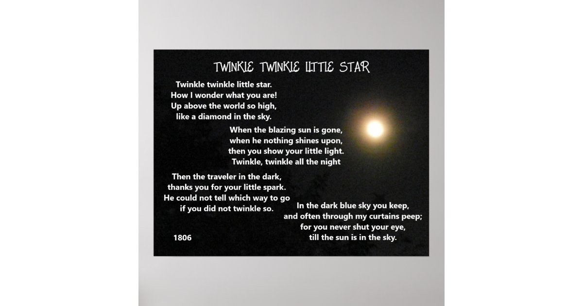 TWINKLE TWINKLE LITTLE STAR poem Poster | Zazzle