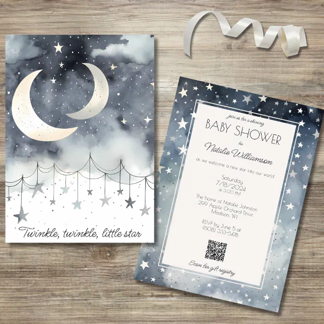 Twinkle, Twinkle, Little Star QR Code Baby Shower Invitation | Zazzle