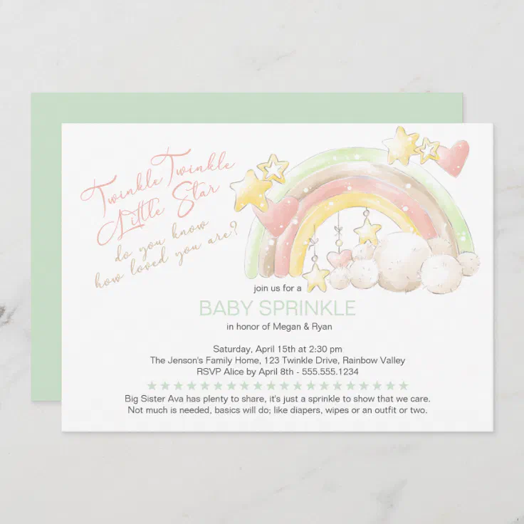 Twinkle Twinkle Little Star Rainbow Baby Sprinkle Invitation | Zazzle
