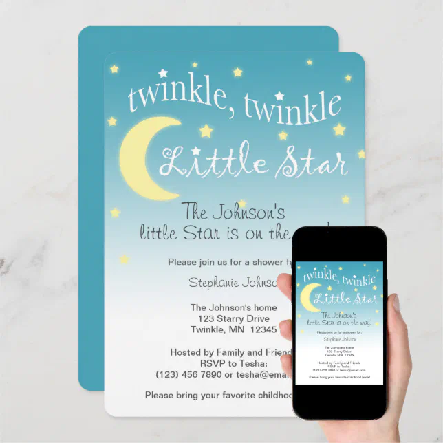 Twinkle Twinkle little star teal and white Invitation | Zazzle