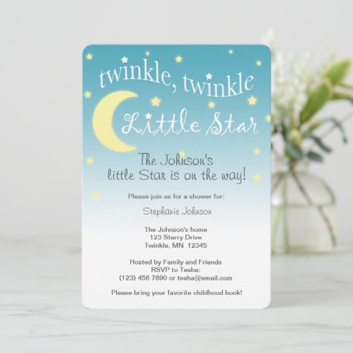 Twinkle Twinkle little star teal and white Invitation | Zazzle