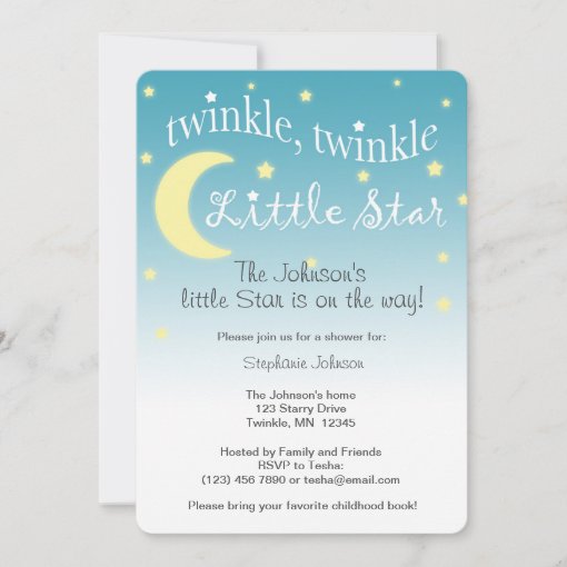 Twinkle Twinkle little star teal and white Invitation | Zazzle