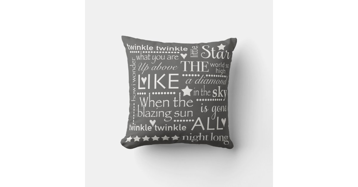 Twinkle Twinkle Little Star Word Art Design GRAY Throw Pillow | Zazzle
