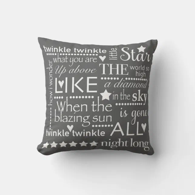 Twinkle Twinkle Little Star Word Art Design GRAY Throw Pillow | Zazzle