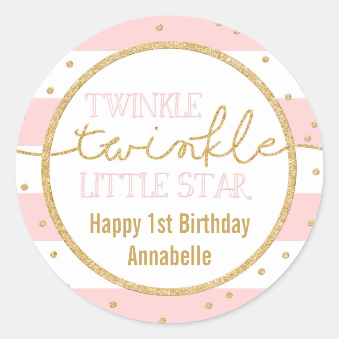 Twinkle Twinkle Pink and Gold Birthday Sticker | Zazzle