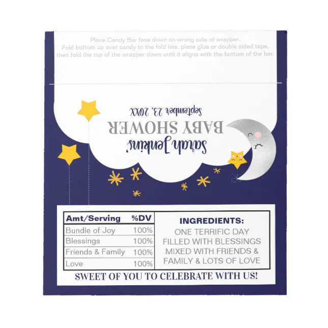 Twinkle Twinkle Star Baby Shower Candy Wrapper Notepad | Zazzle
