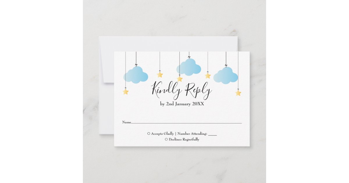 Twinkle Twinkle Star Blue Boy Baby Shower RSVP Card | Zazzle
