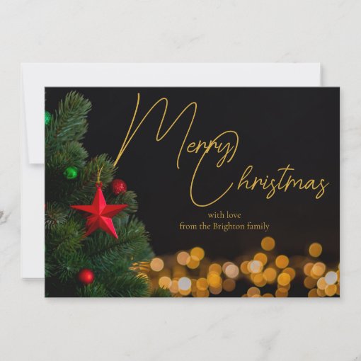 Twinkling Gold Lights Modern Merry Christmas Holiday Card | Zazzle